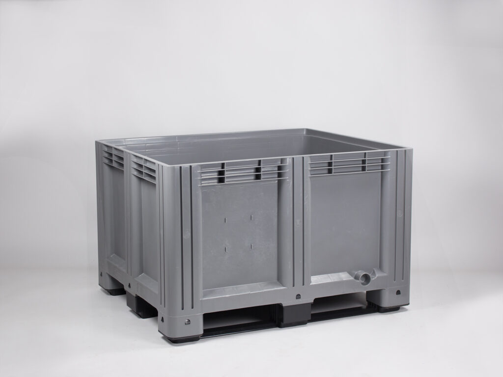 Pallet box 610 litres, 3 skids, 1200x1000x780 mm, HDPE grey ...