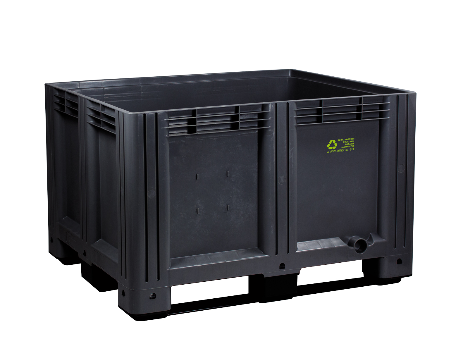 Pallet box 610 litres, 3 skids, 1200x1000x780 mm, recycle black ...
